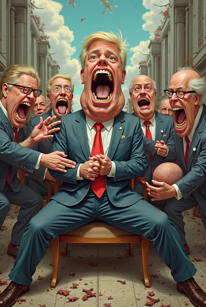 A satirical representation of patriarchy, showing men in positions of ...