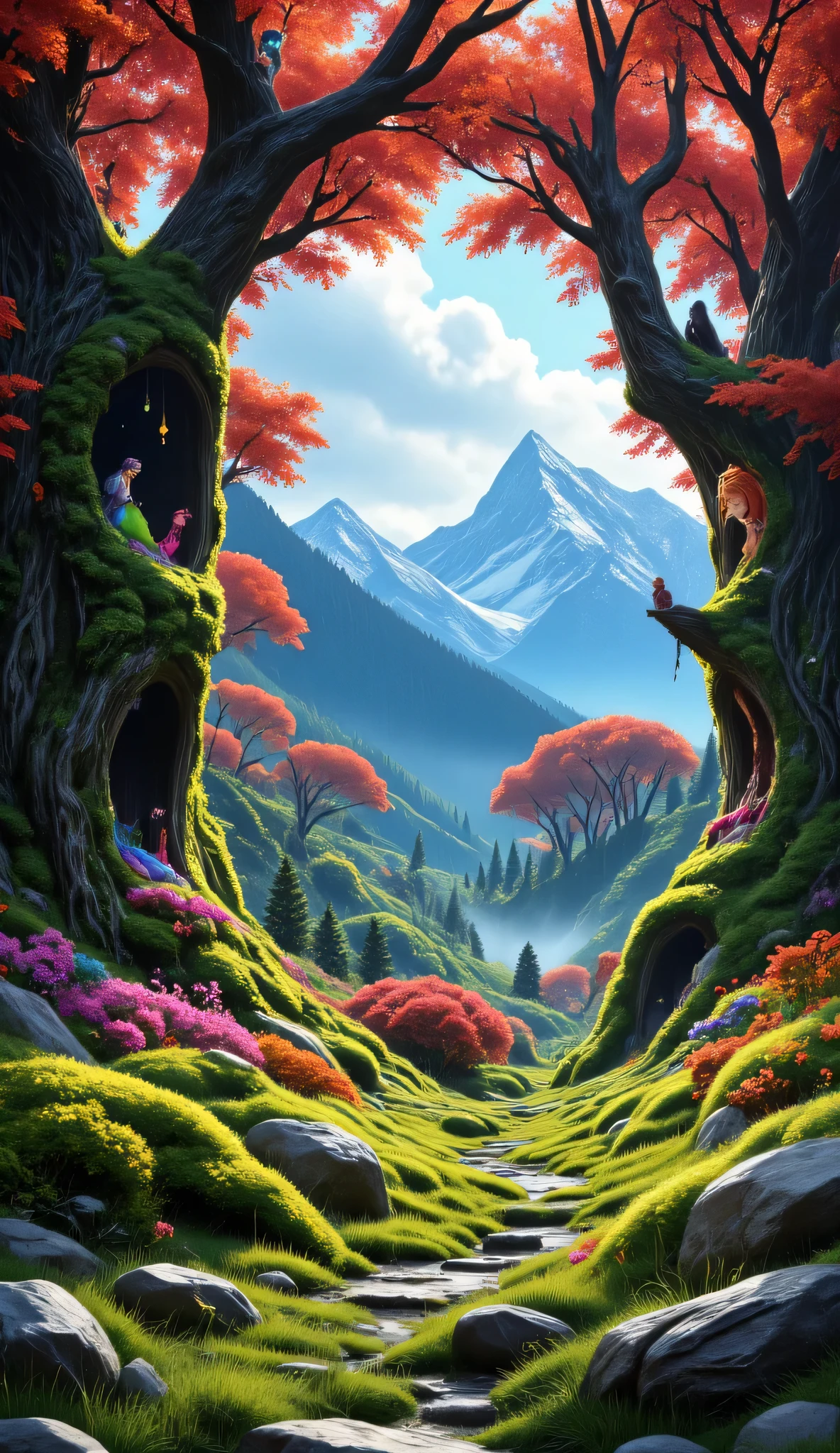 Highdefinition images、Mysterious forest with colorful magical beings ...