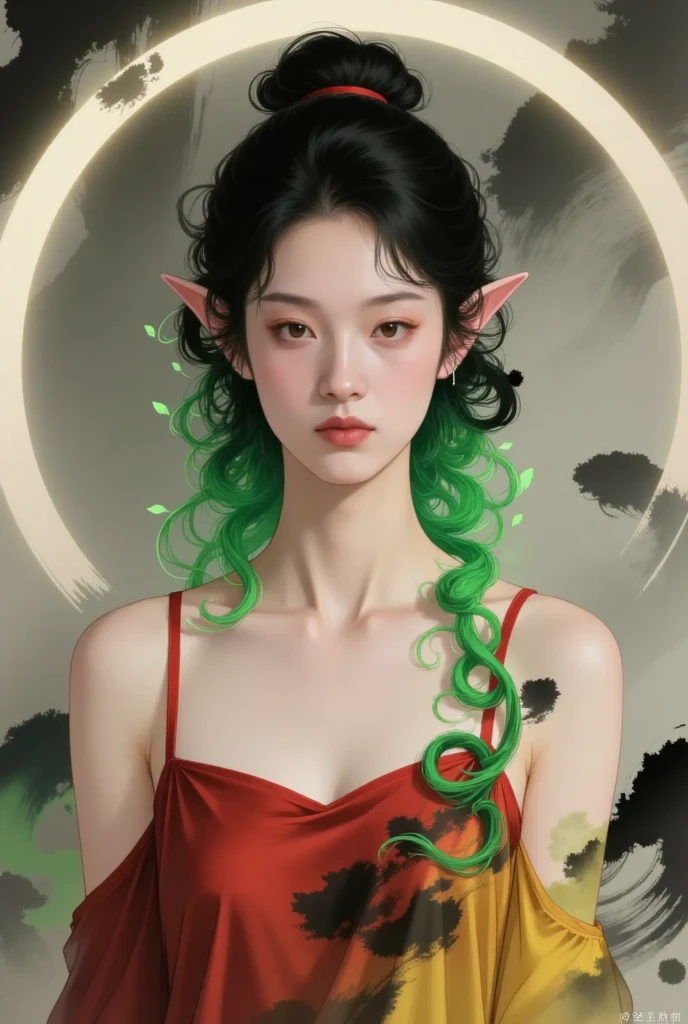 Hair style and hair color Styling：Dark green gradient fluorescent long hair - SeaArt AI