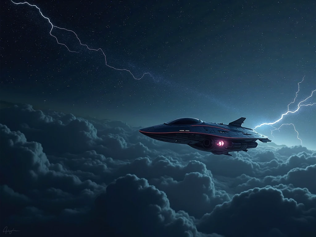 Make dark sky and beautiful stars lightning and a small spaceship ...