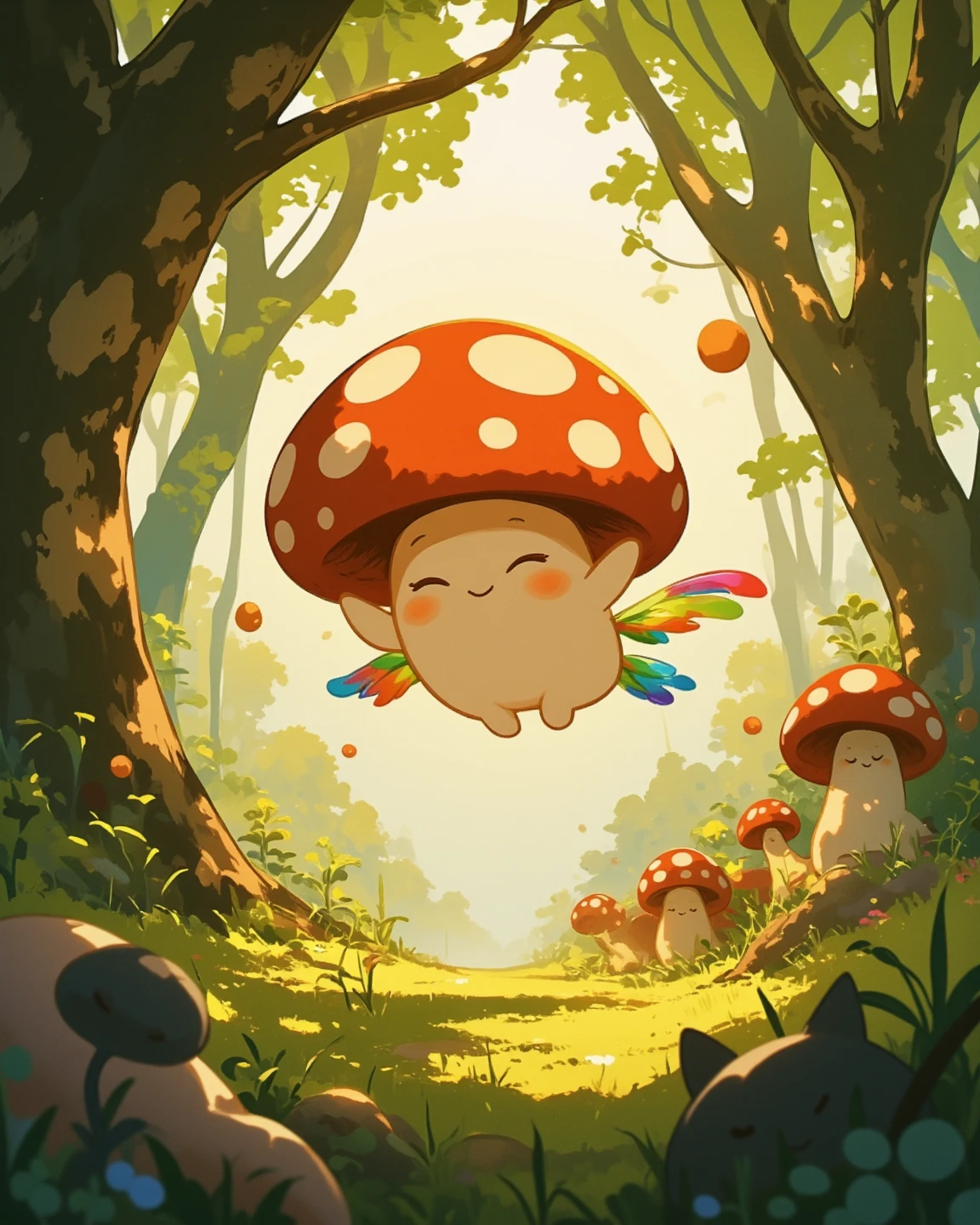 Deep forest with sunlight filtering through the trees、Kinoko - SeaArt AI