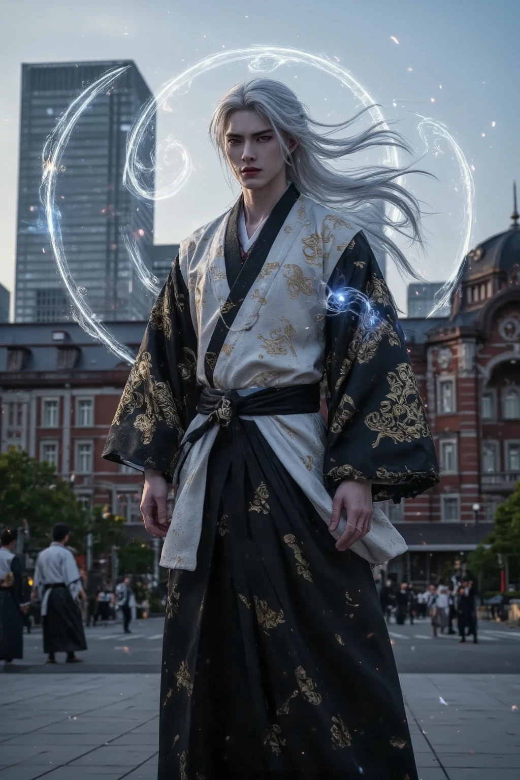Onmyoji、standing in front of Tokyo Station 、Summon demons - SeaArt AI