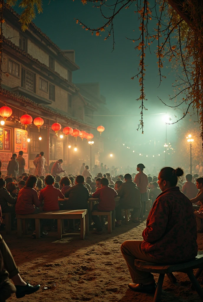 Realistic photography style，A scene of a night Qinqiang show in rural ...