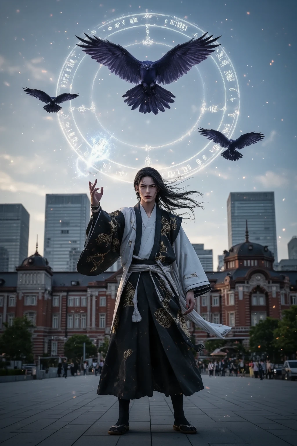 Onmyoji、Standing in front of Tokyo Station 、Summon demons - SeaArt AI