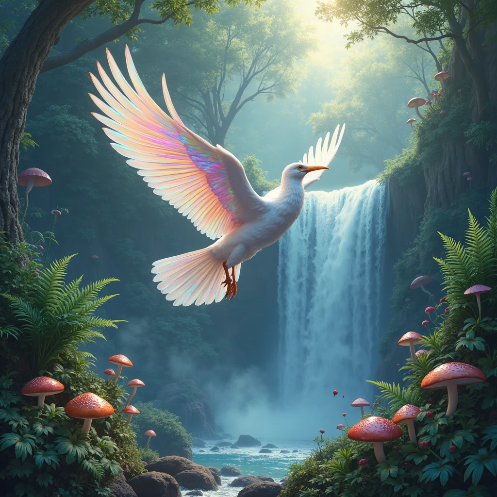 A fantastical, hyperrealistic depiction of a majestic bird with ...