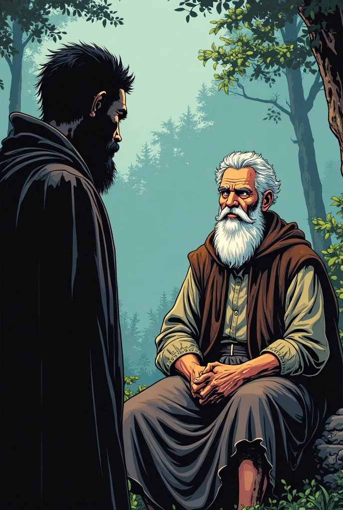 A comic-style scene showing a philosophical standoff between two men ...