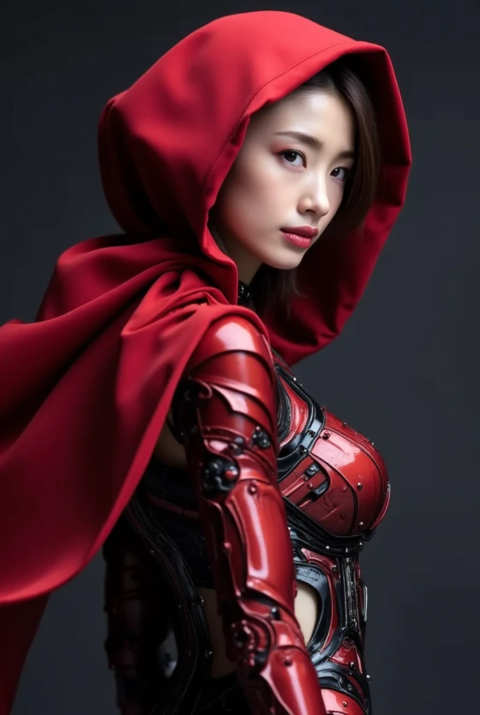 Hyperrealistic, detail, female mecha warrior close-up. red and black ...