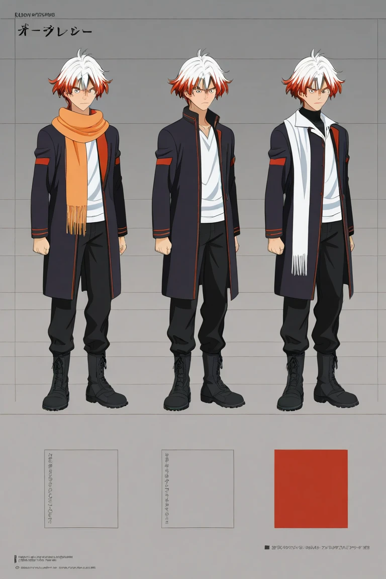 Character design sheet of a cool anime boy with short, messy black and ...