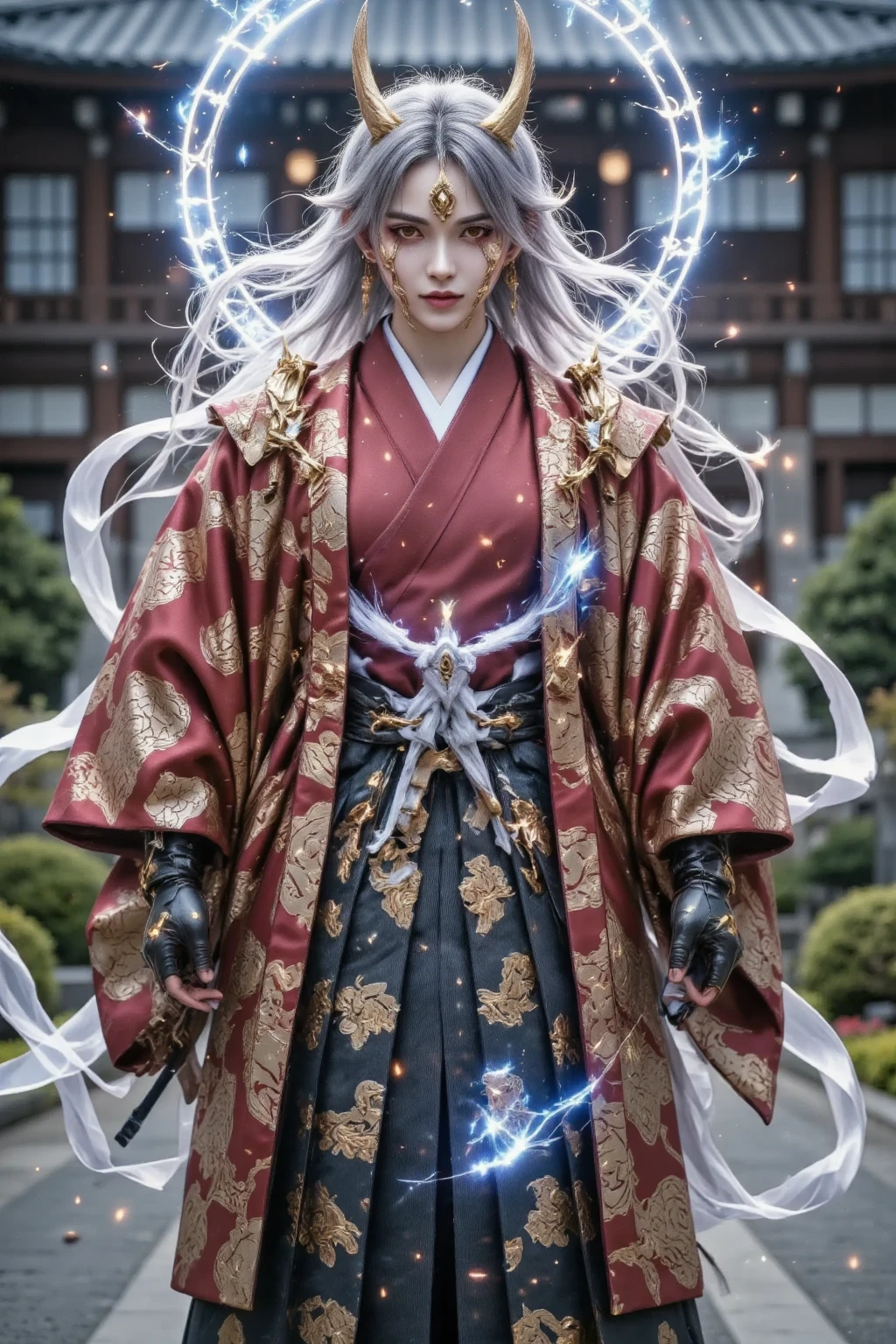 A woman, wearing Japanese-style armor with a Japanese samurai motif ...
