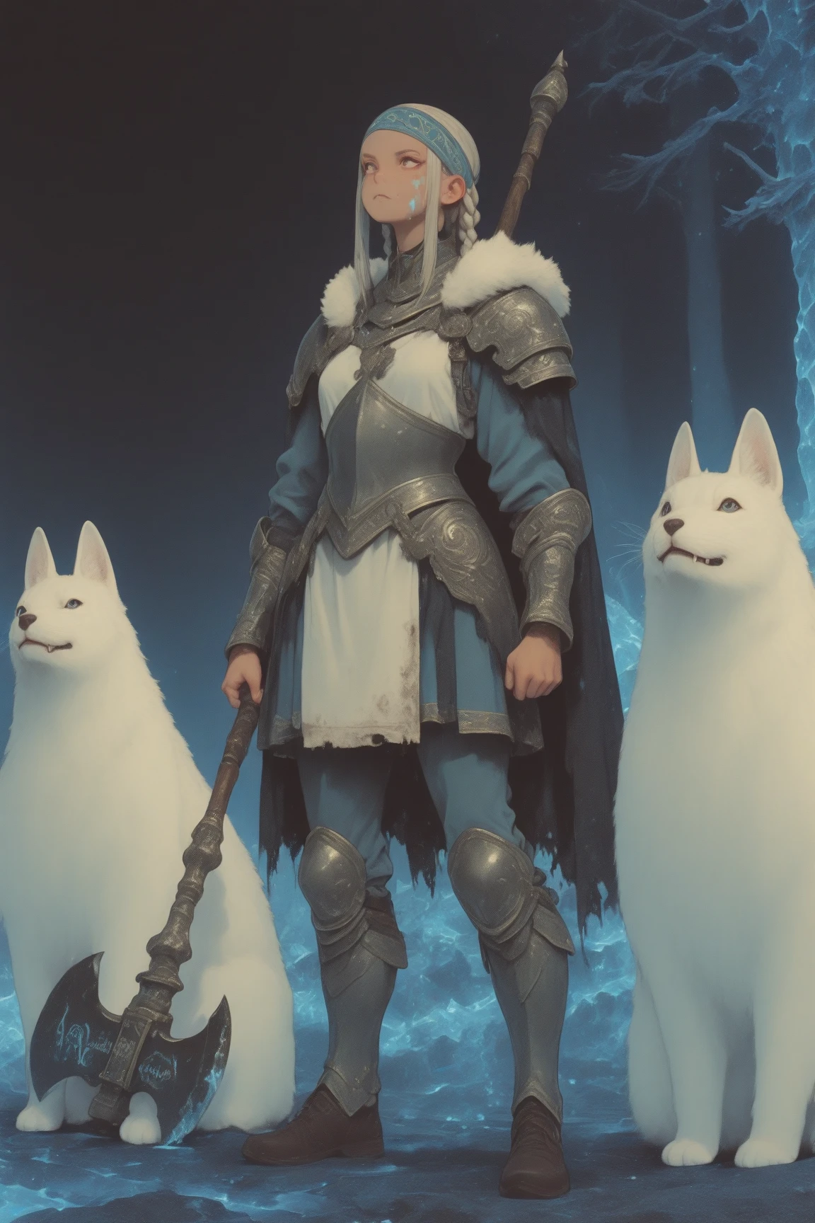 Big Axeを持つ華奢な女闘士(Viking),Although she has a slender figure,、A pose that ...