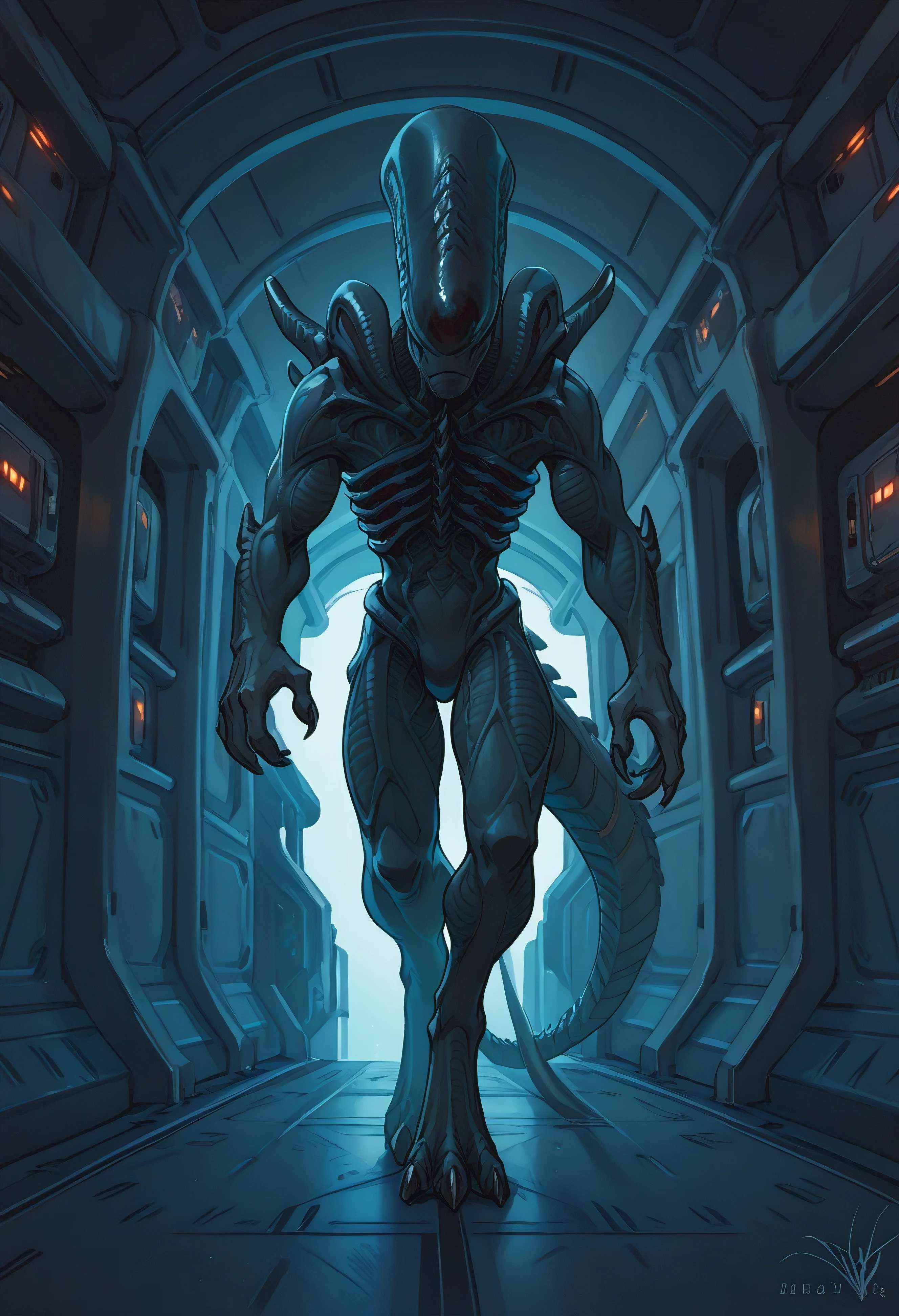 (solo), (male), anthro, ((Xenomorph - Alien)), digital art, muscle ...