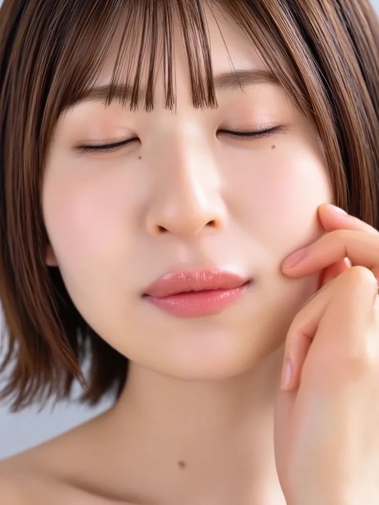 beautiful young woman , eyes closed, Euphoric Smile , Extremely pouty ...