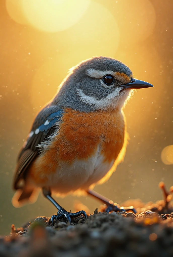 A mesmerizing close-up portrait of a gorgeous little bird illuminated ...