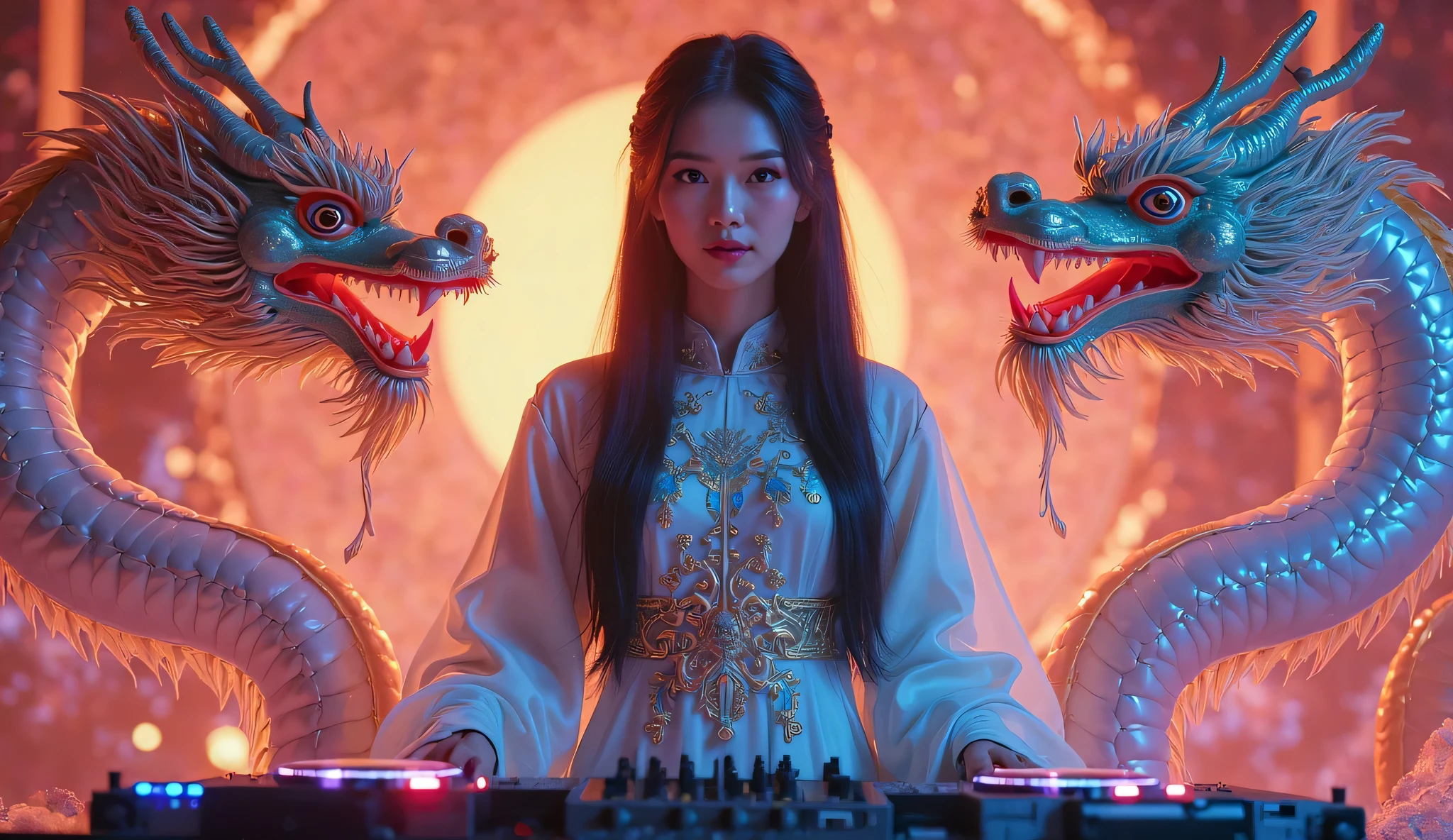 🎧🐉🐍 13 Prompts de DJs Chinesas com Dragão e Serpente (16:9) A beautiful ...