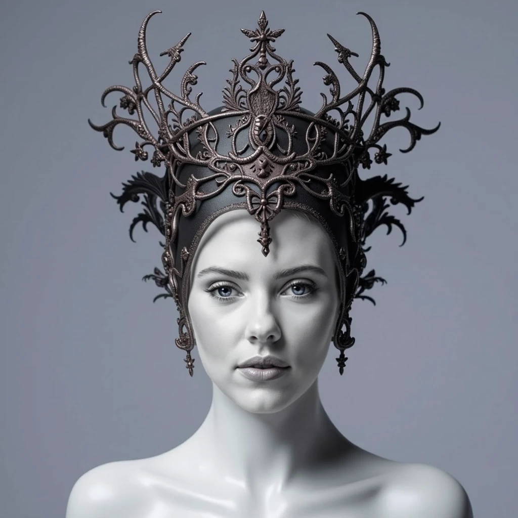 Arafed woman with horns and a cape posing for a picture, eyes closed ...