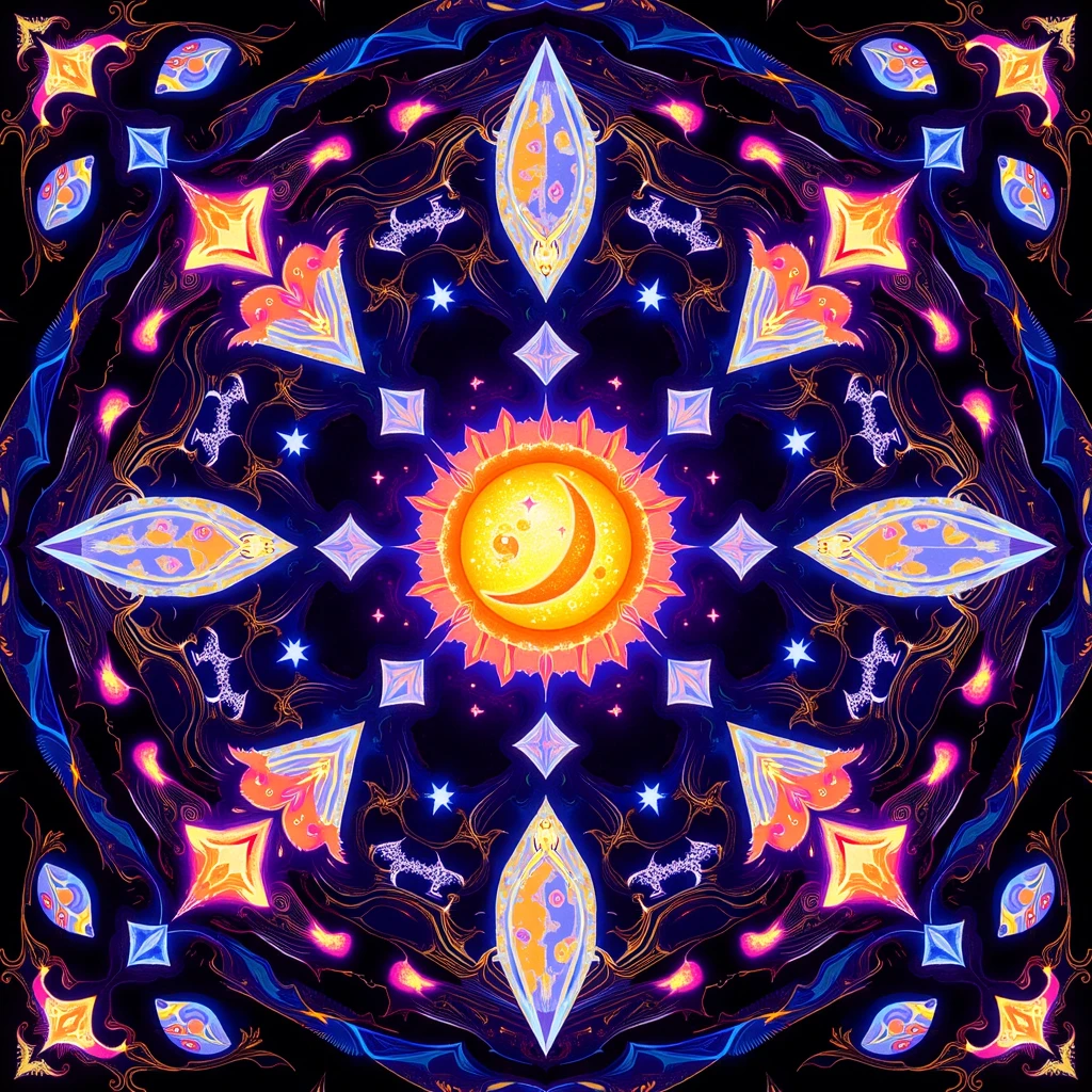 Neon, mosaic, celestial, vector, flat, pattern, wallpaper, zodiac ...