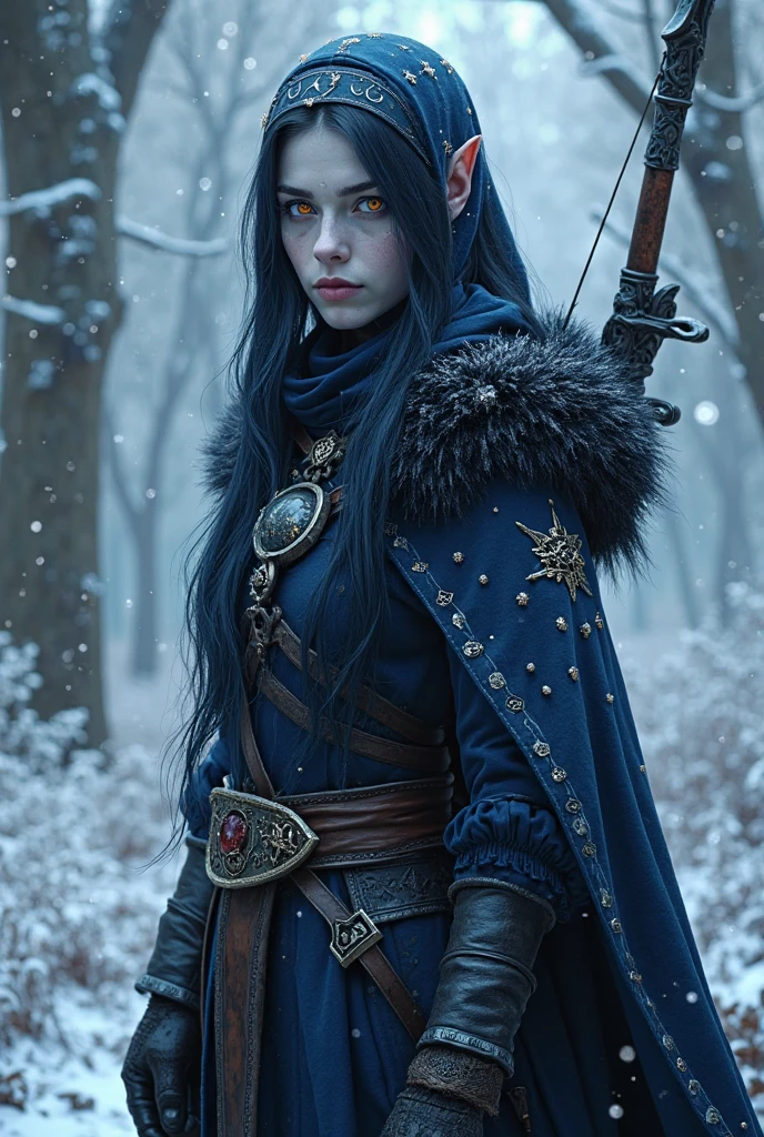 Dark elf woman (drow) with pale silver-gray skin shimmering like ...