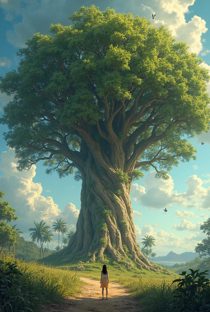 "A giant, magical mango tree standing alone beside a rural path - SeaArt AI