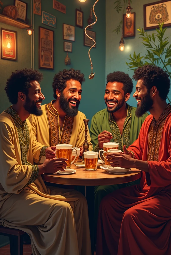Four Ethiopian Friends meet up, sing, drink beer, laugh, smoke shisha ...