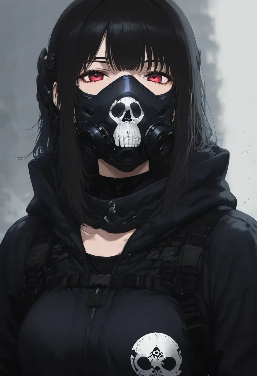 1girl,skull face mask, lower face mask, skull design mask, tactical ...