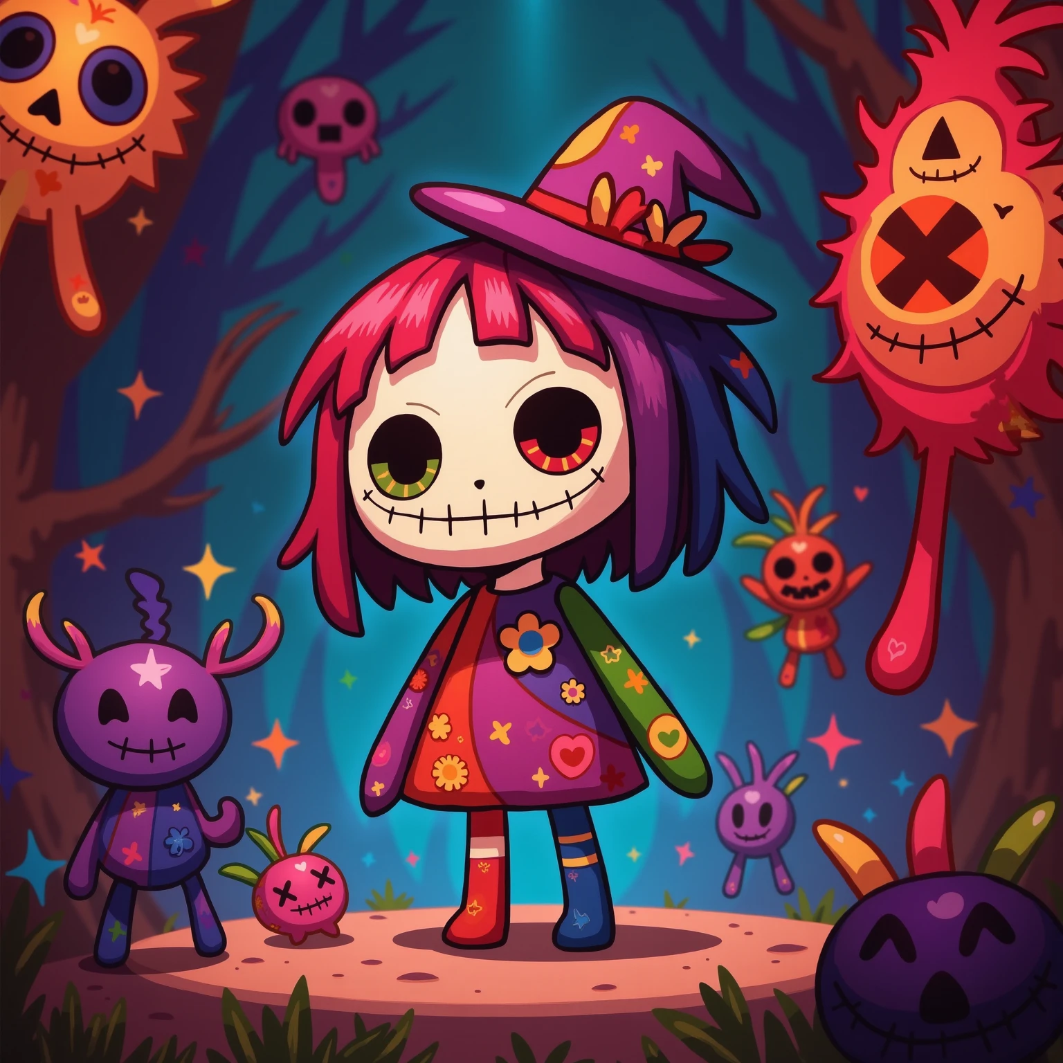 Voodoo doll,Voodoo doll with a mini dress hat、plush、eerily cute - SeaArt AI