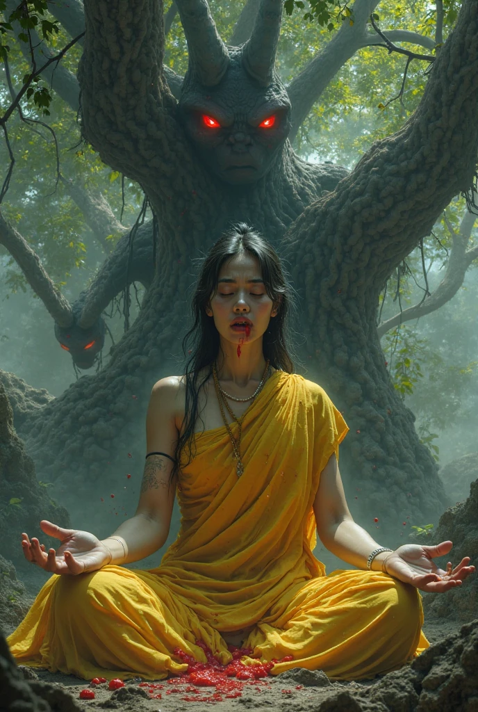 Many red eyes devil spirits disturb and haunt the Chinese woman who is ...