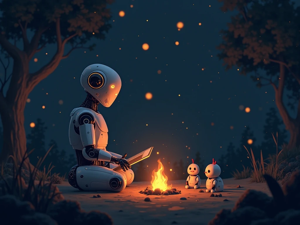 "A minimalist, futuristic illustration of a glowing AI robot sitting by ...