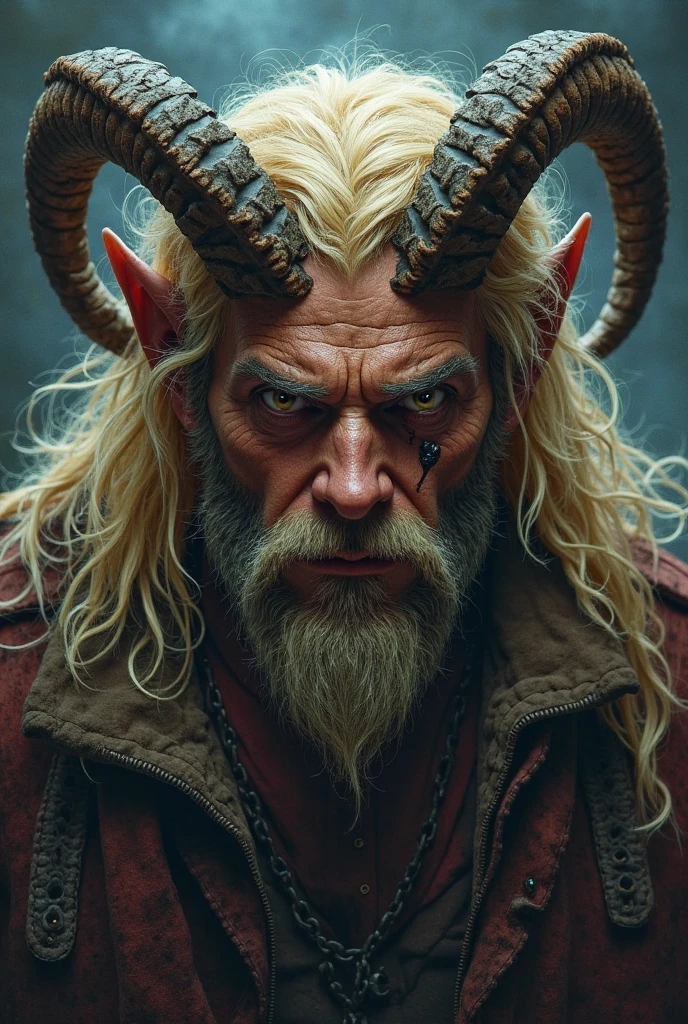 Satyr hiding horns behind blond hairs with a scar on his eye is a rogue ...