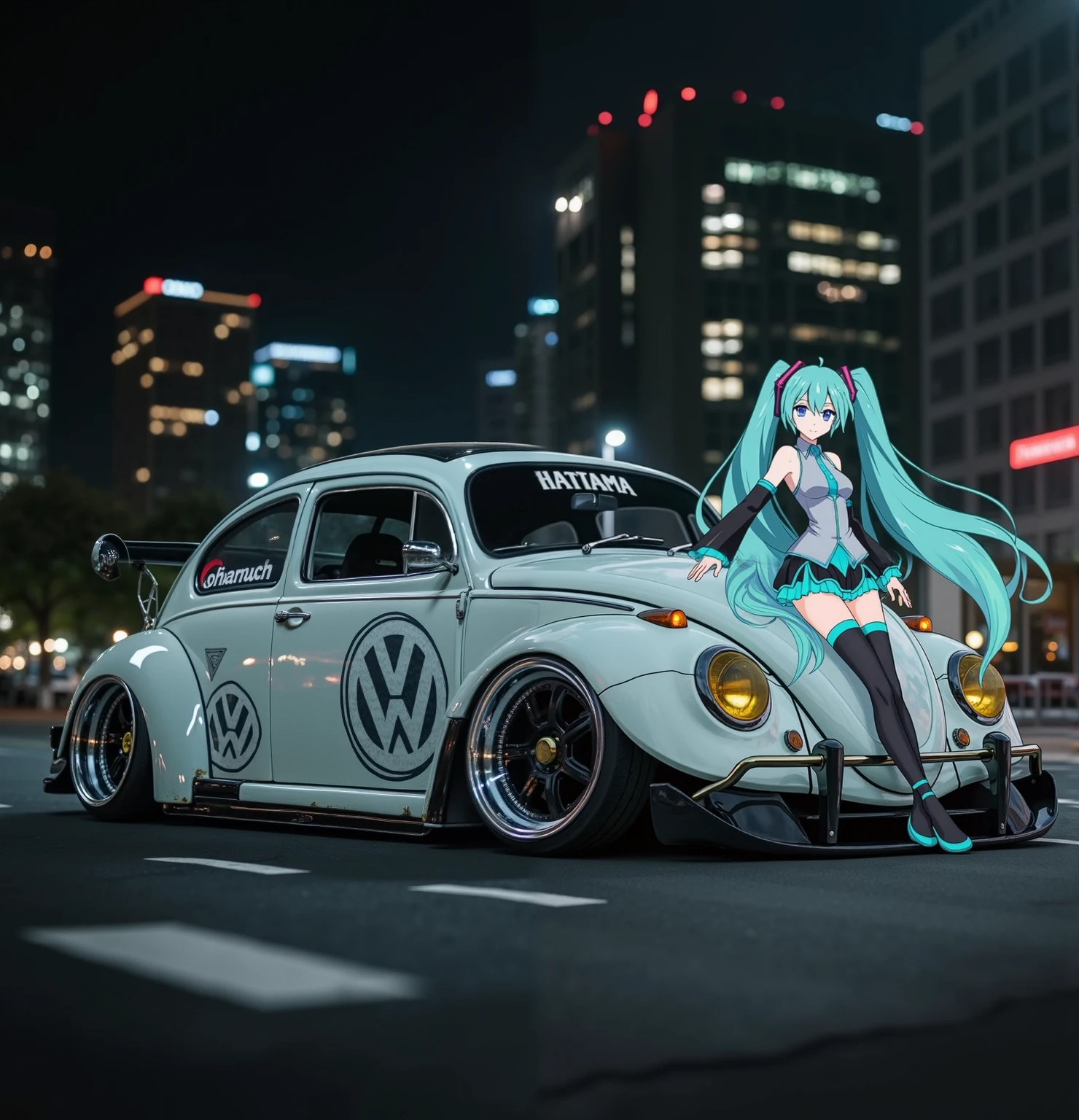 Widebody and offset wheels，1965 Volkswagen Beetle tuning，Anime Woman on ...