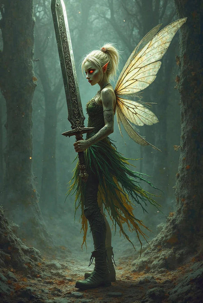 Zombie Tinkerbell holding a huge sword - SeaArt AI