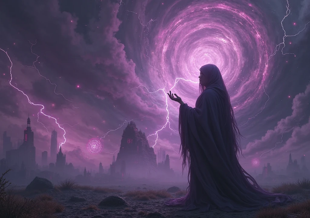 A mysterious psychic prophecy scene in a surreal, dreamlike environment ...