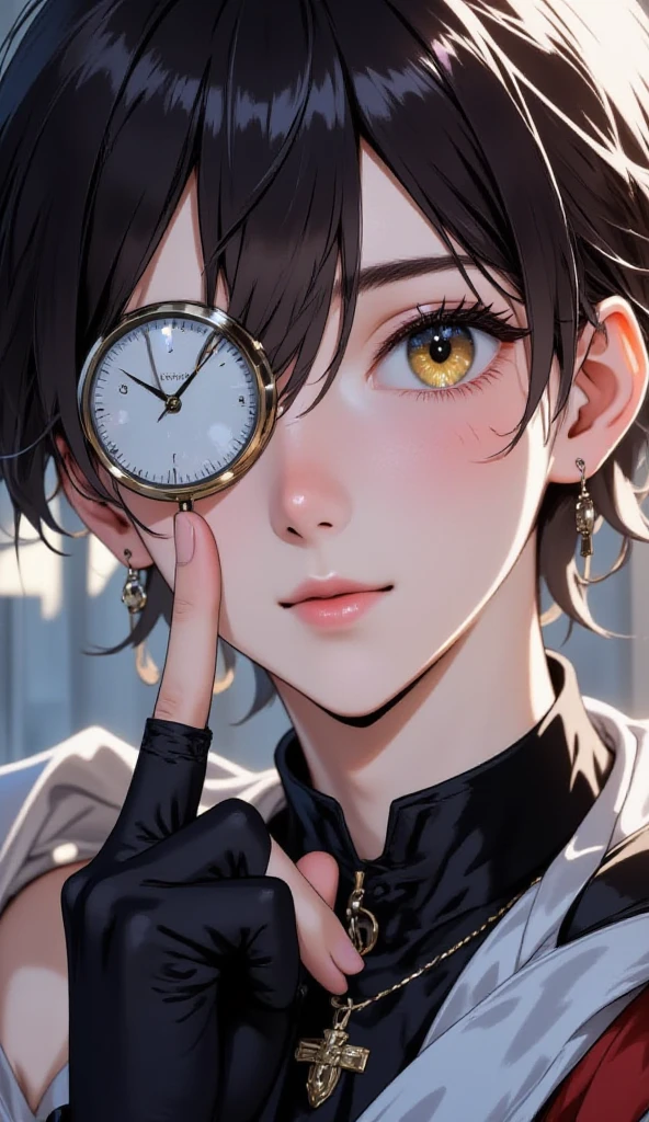Close-up of man wearing clock on face, Complex Gorgeous Anime CGI Style ...