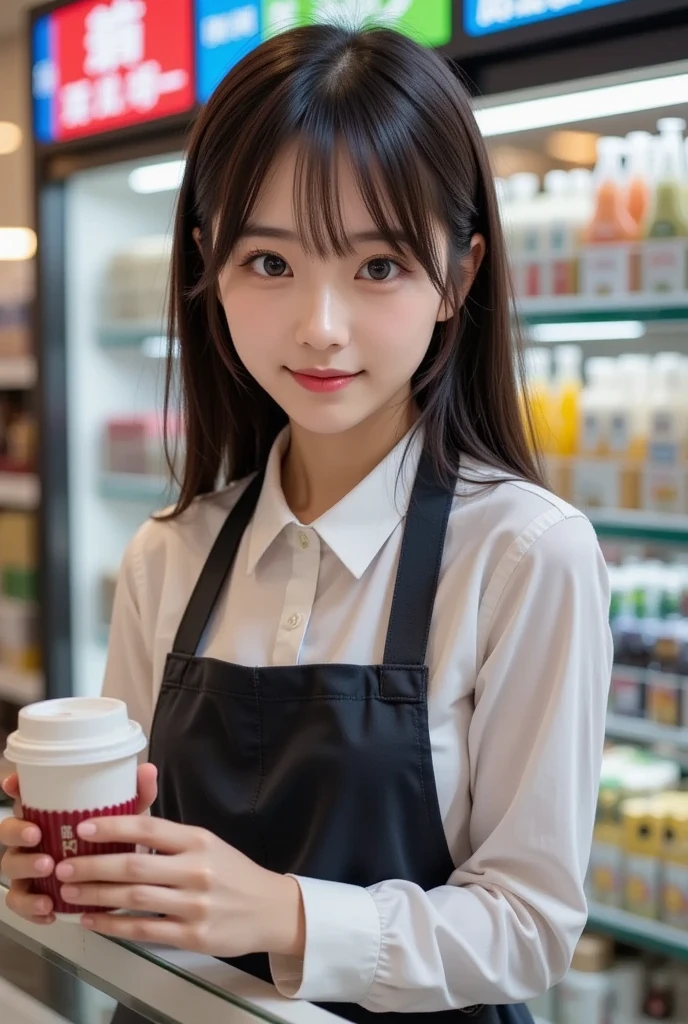 She is wearing a long-sleeved shirt and an apron, Smile Yan、typical ...