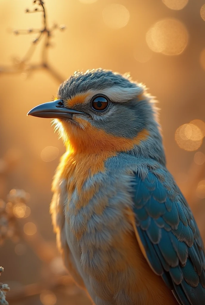 A mesmerizing close-up portrait of a gorgeous little bird illuminated ...