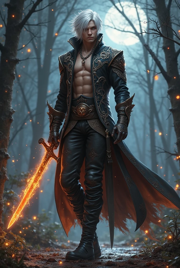 Create a pseudo-realistic digital artwork featuring a male demon hunter ...