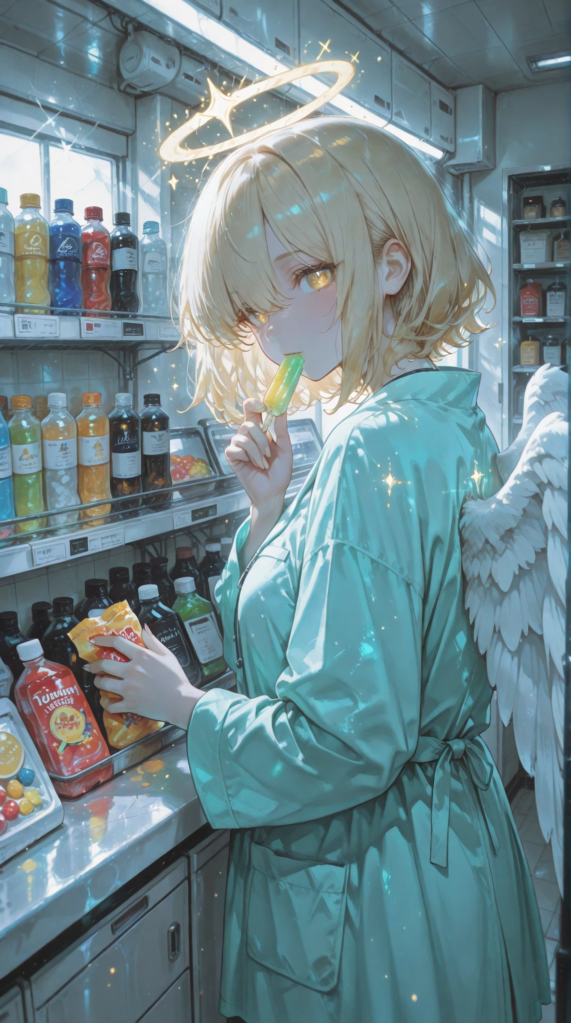 A close-up, high-angle, high-position image of a beautiful angel ...