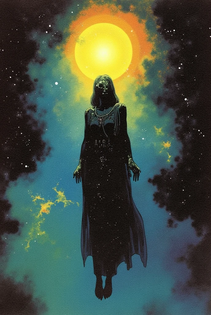 Create a mysterious, ethereal creature floating in the void of space ...