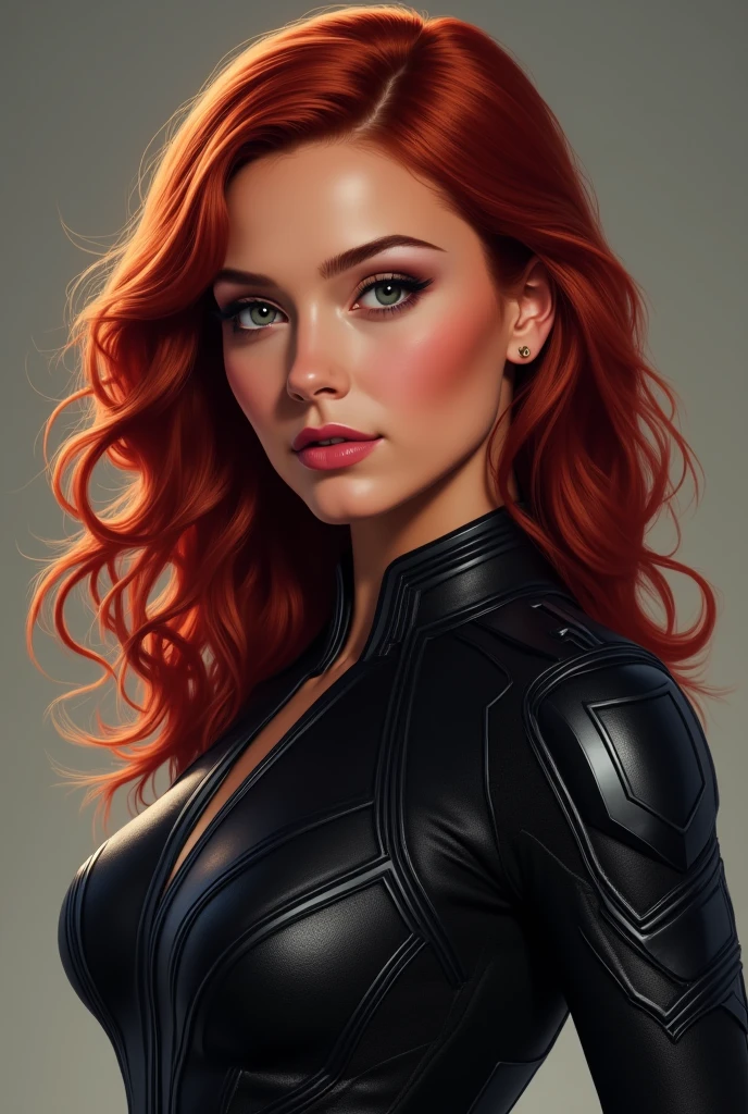 Create a digital ai painting style image of a gorgeous red-haired woman ...