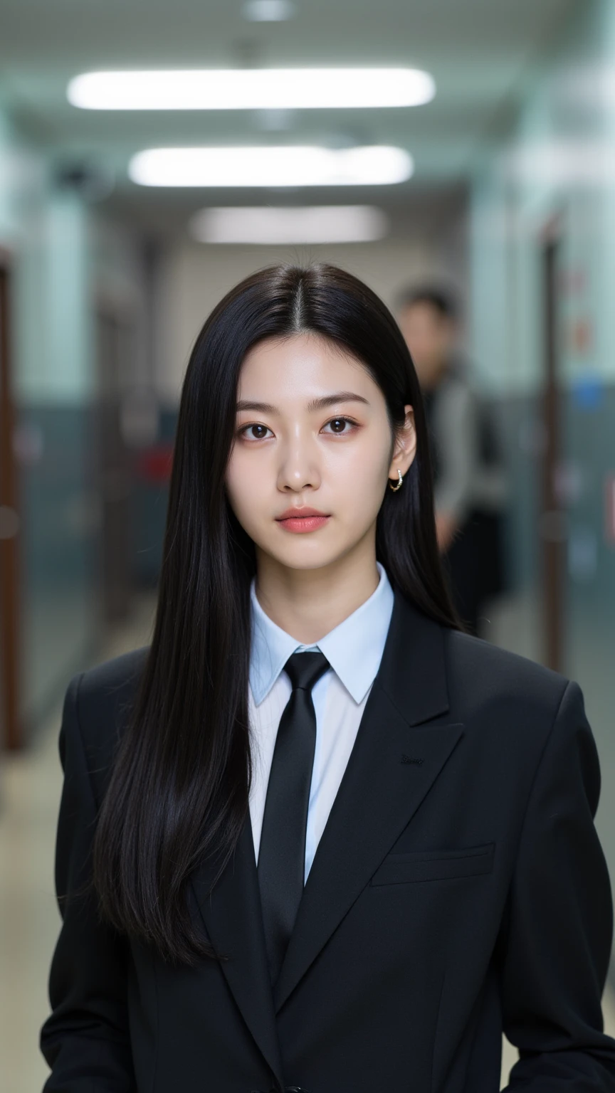 High school students、Long Black Hair Parted in the Center、looking at ...