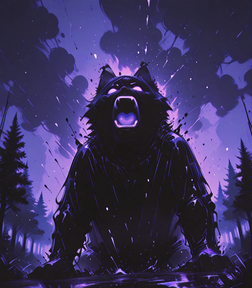 A giant evil fat cat rises in front of a forest, ((screaming - SeaArt AI
