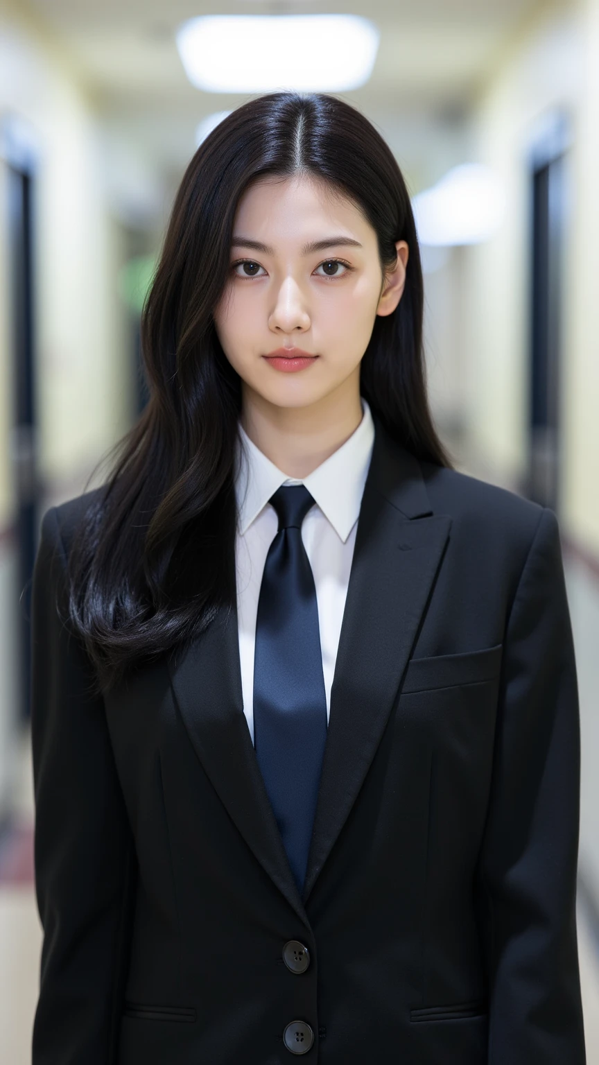High school students、Long Black Hair Parted in the Center、looking at ...