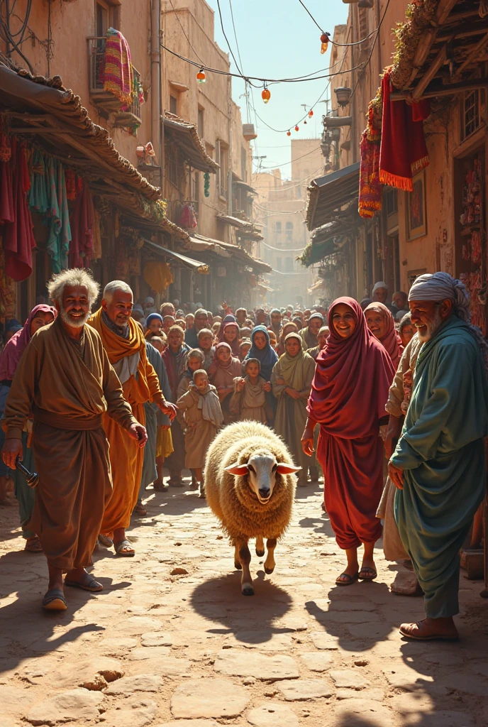 Vibrant Moroccan street scene in a crowded, traditional marketplace ...