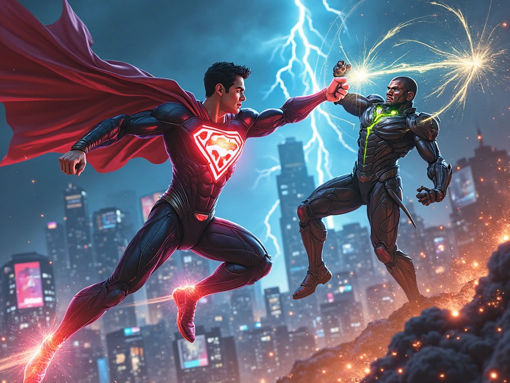 Create a dynamic, high-energy illustration featuring a Superman - SeaArt AI