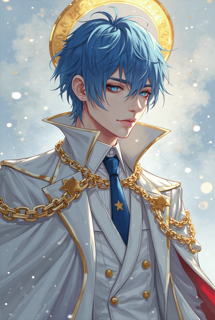 Blue haired male with a shadowy cute a little mean face scars all over ...