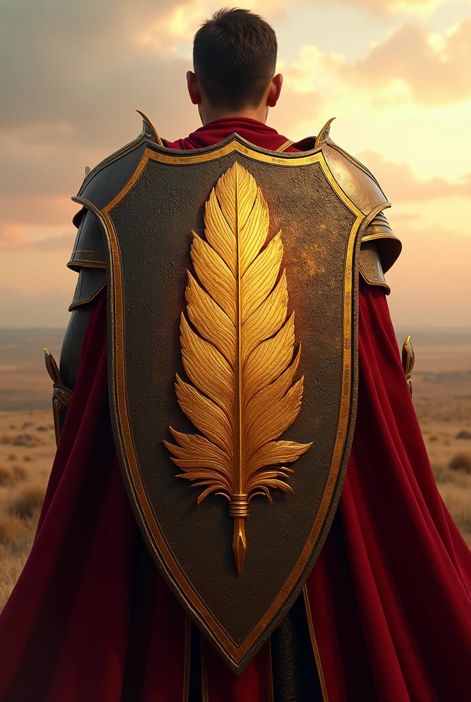 Shield with golden feather in the middle - SeaArt AI