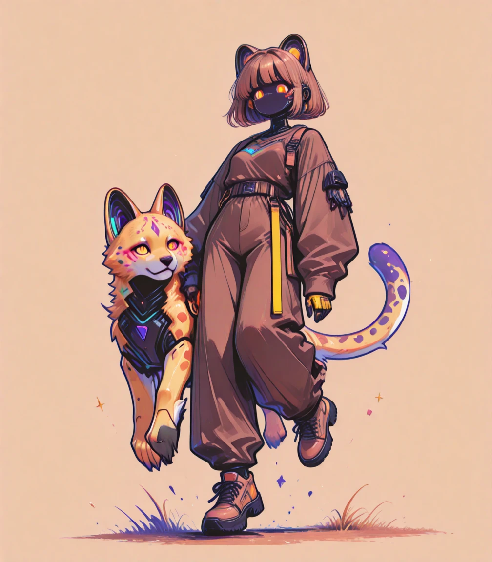 ((full body)) ((Low angle)) ((jumping)) Neon cheetah, cyberpunk style ...