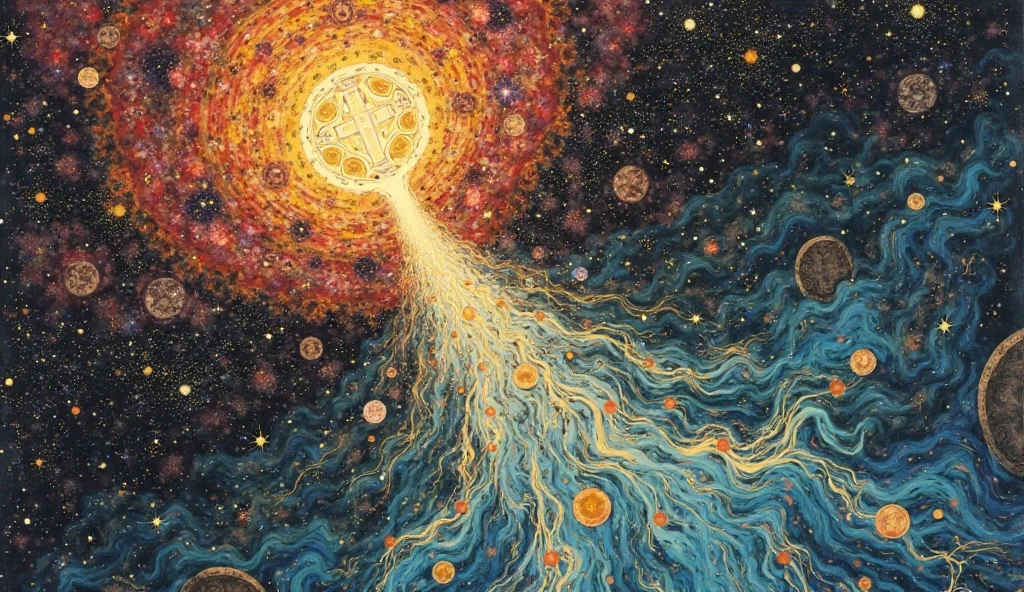 Jesus depicted abstractly as a luminous presence breathing into ...