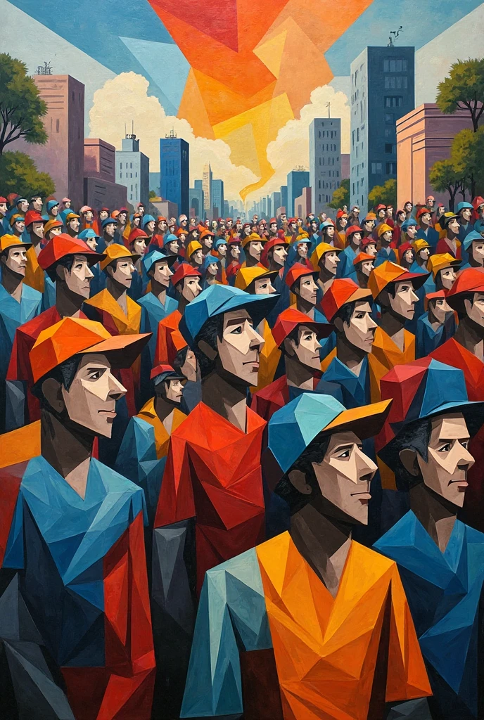 It generates the image of a Cubism-style painting about the strike of ...