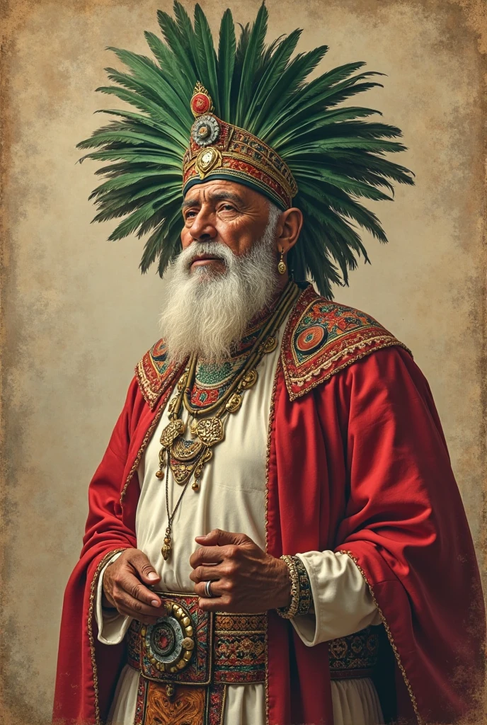 Creation of a high-quality vintage poster of an elderly Aztec man with ...