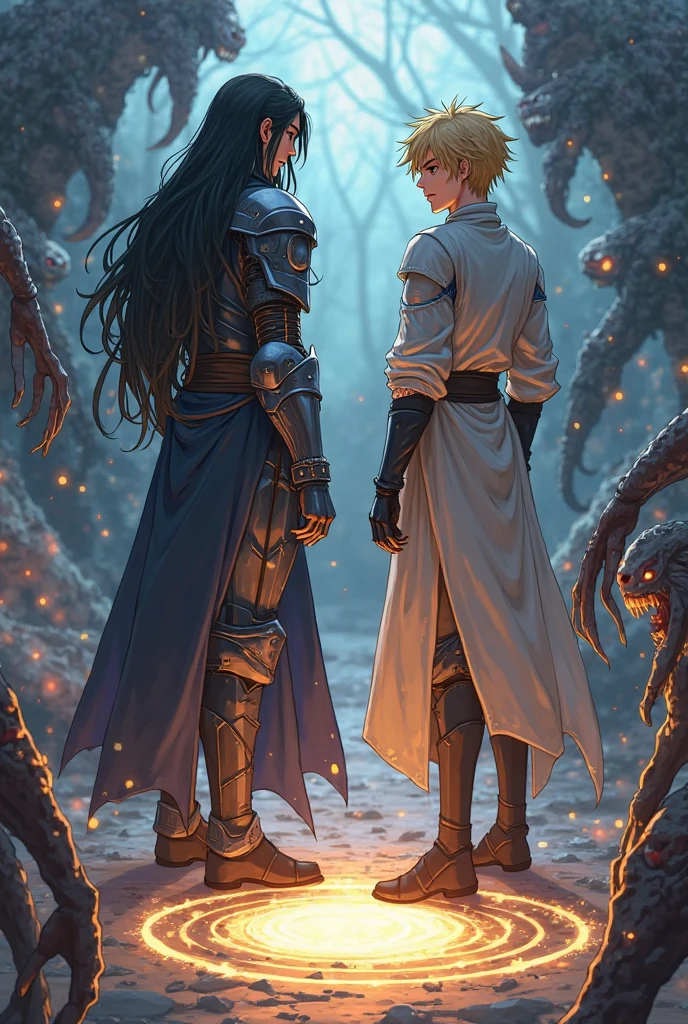 Anime style, two guys are standing next to each other, they are ...